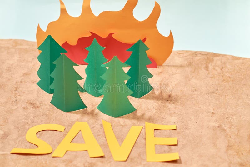 Forest Landscape in Forest Fire. Concept Art with Paper Stock Photo ...