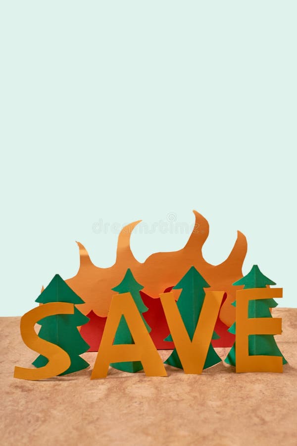 Forest Landscape in Forest Fire. Concept Art with Paper Stock Image ...