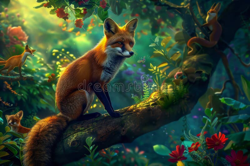 A Forest Landscape with a Fox in the Foreground. Picturesque Trees ...