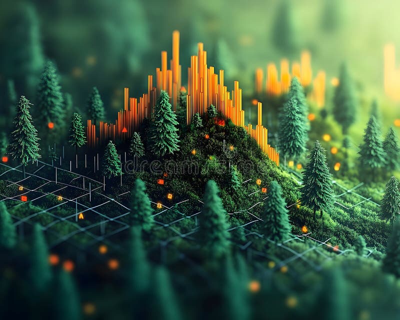 Forest Landscape with Graphical Data Visualization Stock Photo - Image ...