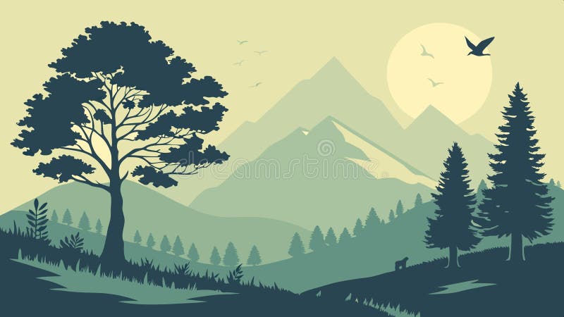 Forest Landscape with Mountains, Nature and Outdoor Scenery Vector ...