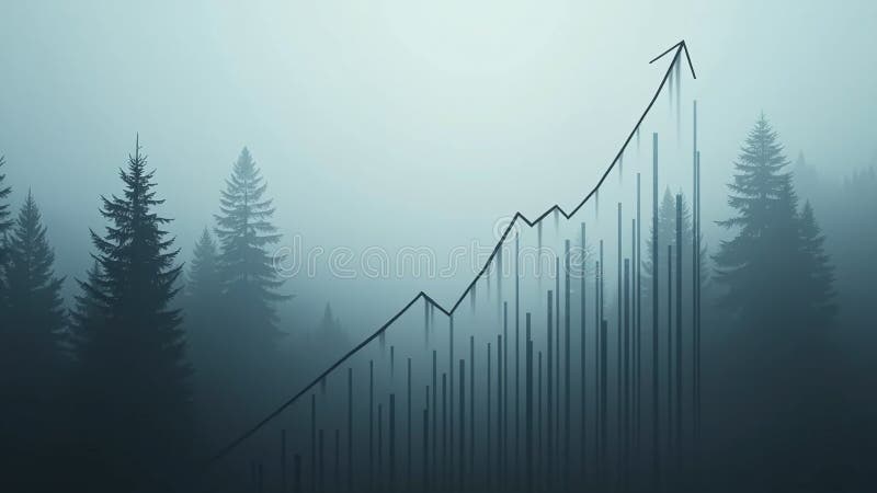 Forest Landscape with Rising Graph and Vertical Lines Stock ...