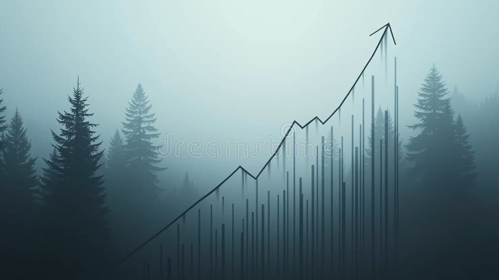 Forest Landscape with Rising Graph and Vertical Lines Stock ...