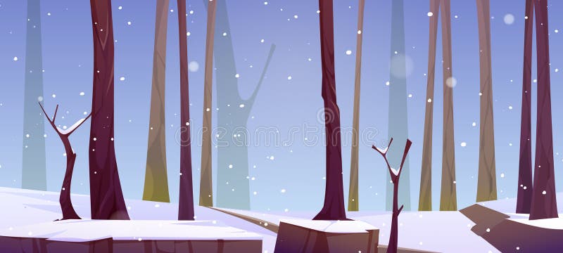 Forest Landscape with White Snow in Winter Stock Illustration ...