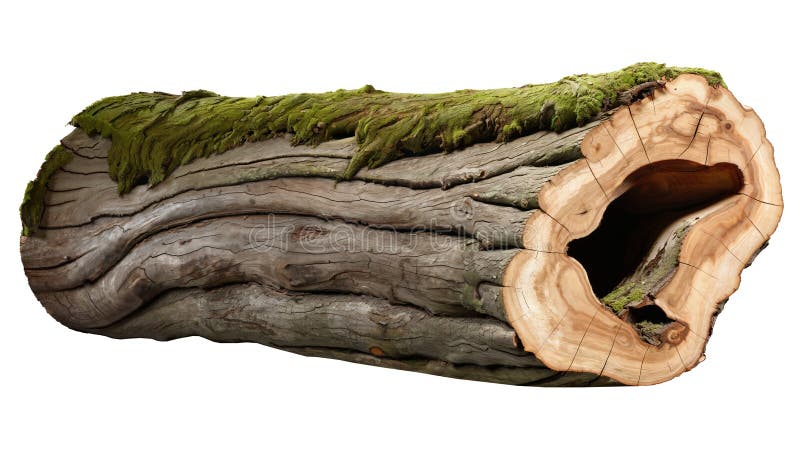 Forest Large Hollow Deciduous Tree Log Covered in Moss Isolated on ...