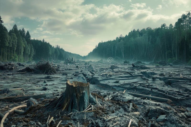 A Forest with a Large Tree Stump in the Middle of it Stock Image ...