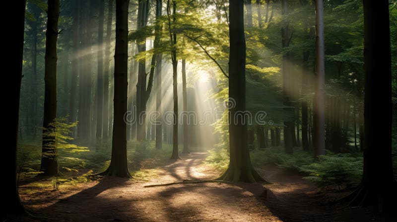 Forest linear sun stock image. Image of trees, serene - 375594617