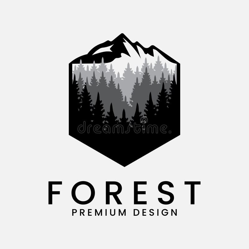 Forest Logo Design Inspiration with Mountain Illustration Stock Vector ...