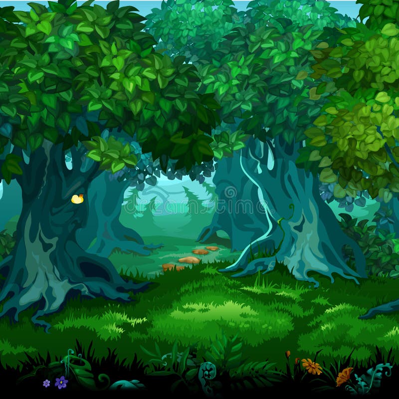 Forest of Magic. Moving Trees. Vector Cartoon Close-up Illustration ...