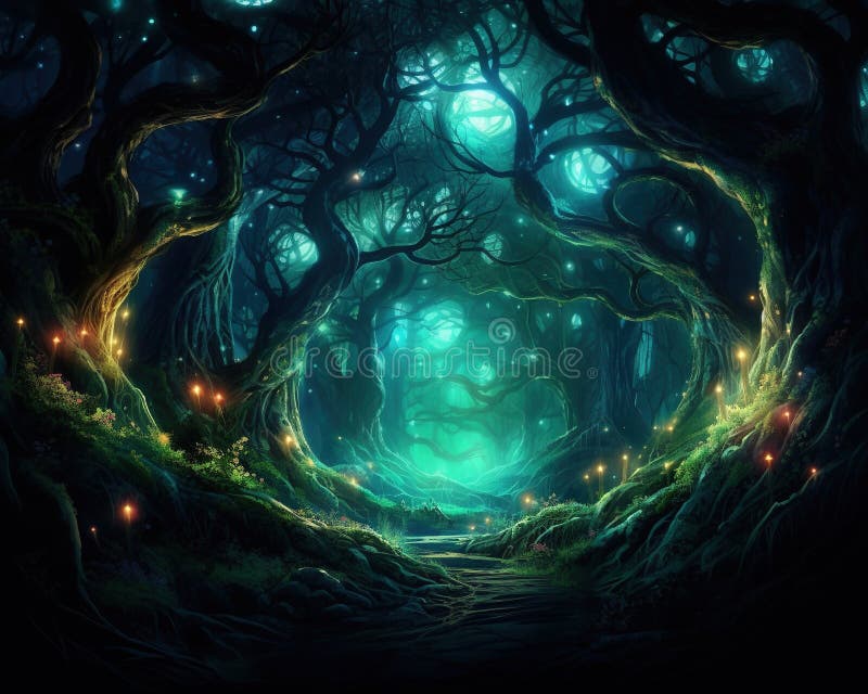 Magic Trees Set. Fantasy Forest Design Elements Collection Stock ...