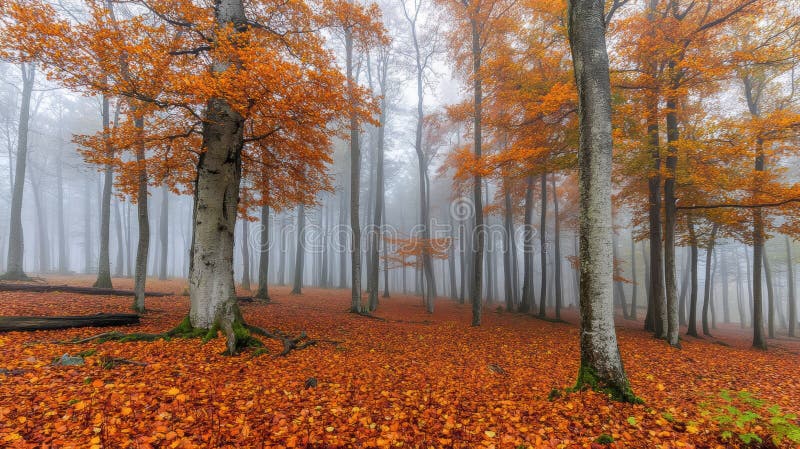 A Forest with Many Trees and Leaves on the Ground, AI Stock Image ...