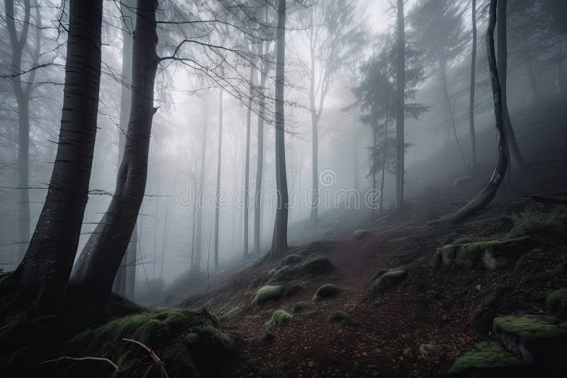 Forest with Mist Rising from the Ground, Creating Tranquil and Serene ...