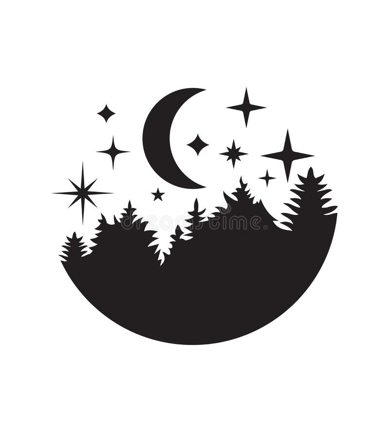 Forest moon stars stock vector. Illustration of poster - 212504449