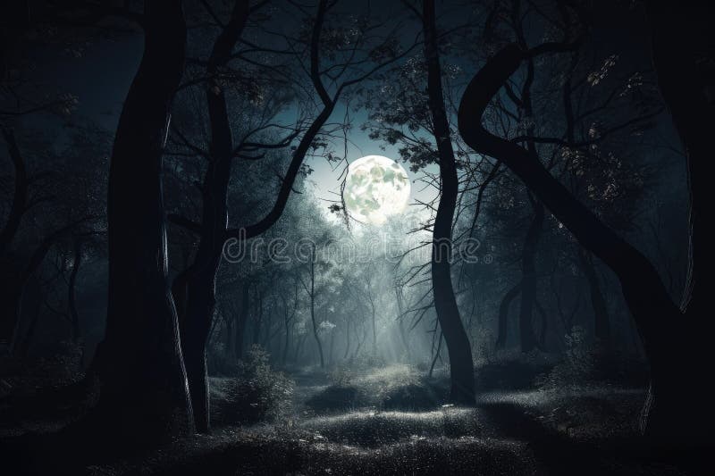 Forest with Moonlight Shining through the Branches Stock Illustration ...