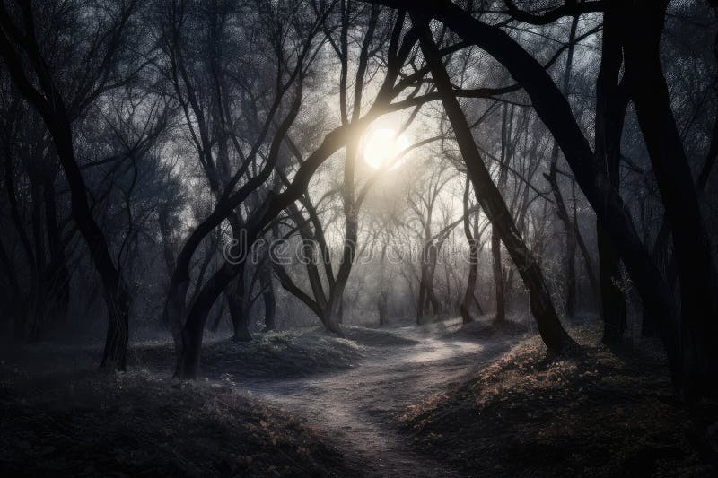 Forest with Moonlight Shining through the Branches Stock Illustration ...