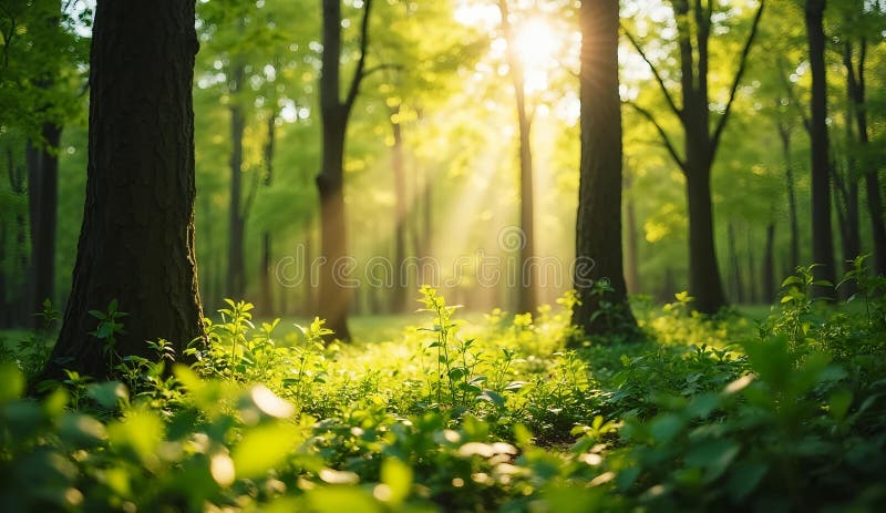 Forest in the Morning, with Sunlight, HD Image Stock Illustration ...