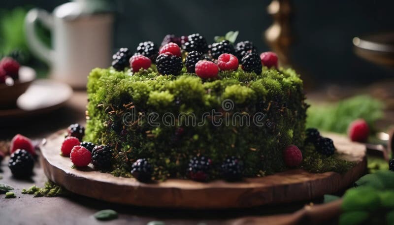 Forest Moss Cake with Fruit Stock Illustration - Illustration of ...