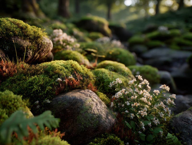 Forest Moss on Stone with Diffused Moisture Stock Illustration ...