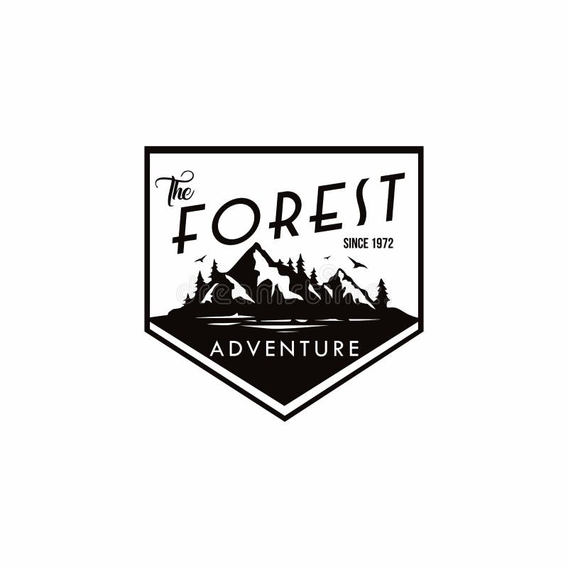 Forest, Mountain Adventure Black and White Badge Template Vector Logo ...