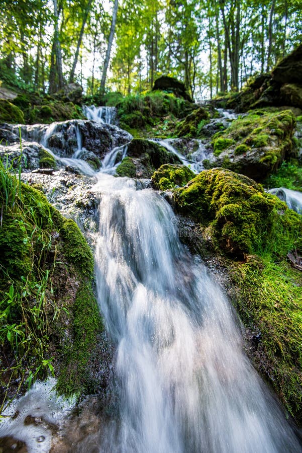 Forest Mountain River with Waterfall Over the Rocks Stock Image - Image ...