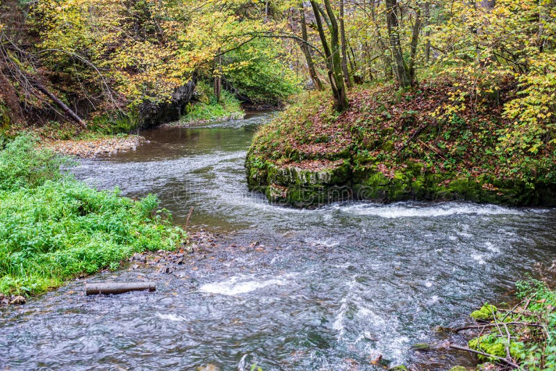 Forest Mountain River with Waterfall Over the Rocks Stock Image - Image ...