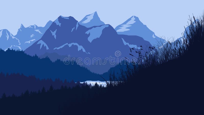 Forest and Mountains Background, Landscape, Shape Stock Illustration ...
