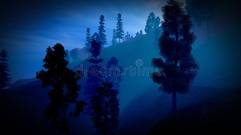 Forest in the Mountains at Dusk 3d Rendering Stock Photo - Image of ...