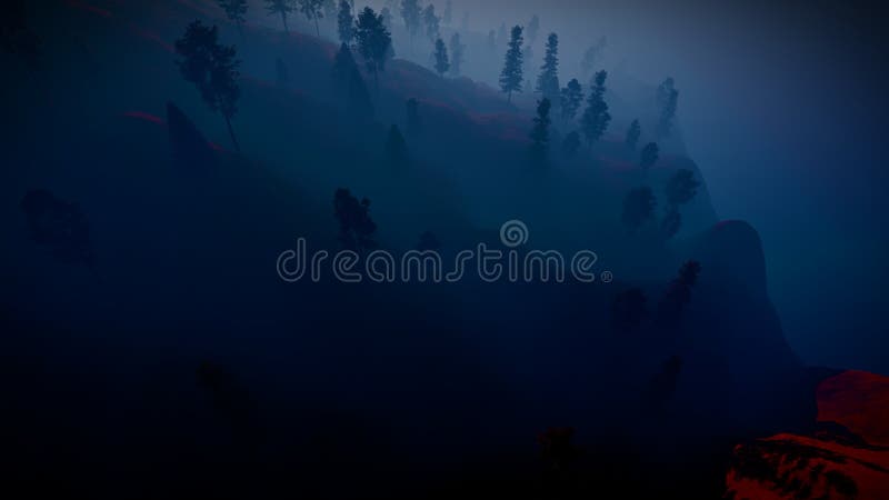 Forest in the Mountains at Dusk 3d Rendering Stock Photo - Image of ...