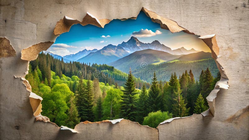 Forest Mountains Seen through Torn Paper AI-Generated Content Stock ...