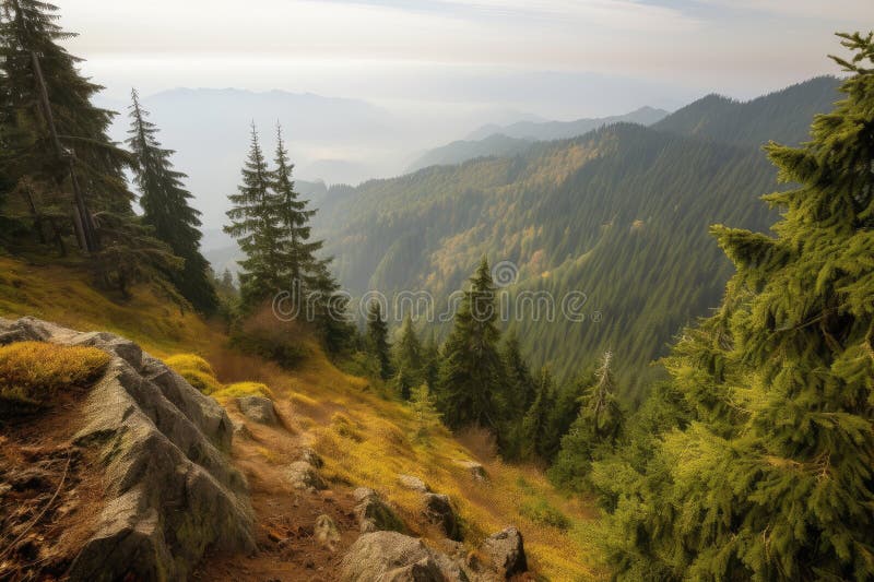 Forest on Mountaintop, with View of the Forest Below Stock Image ...