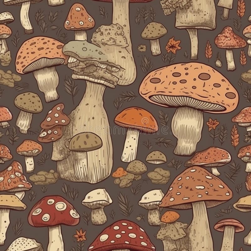 Forest Mushrooms Seamless Pattern, Created with Generative AI Stock ...