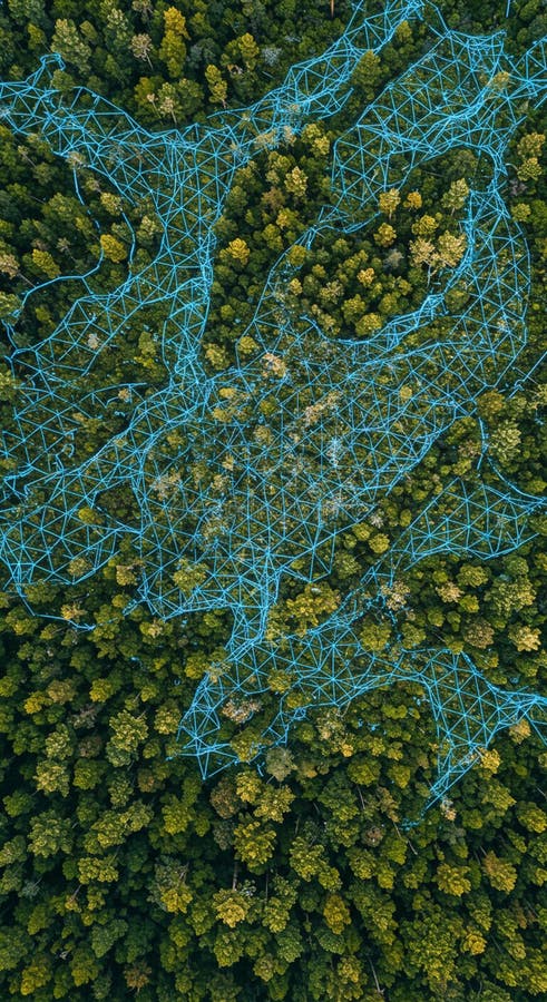 Forest Network: Digital Connectivity Over Nature Stock Illustration ...