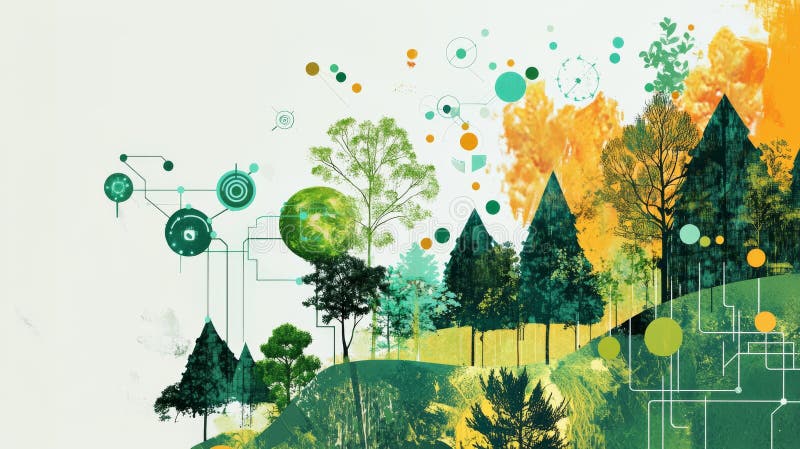 Forest Network a Digital Watercolor Composition with Trees and Abstract ...