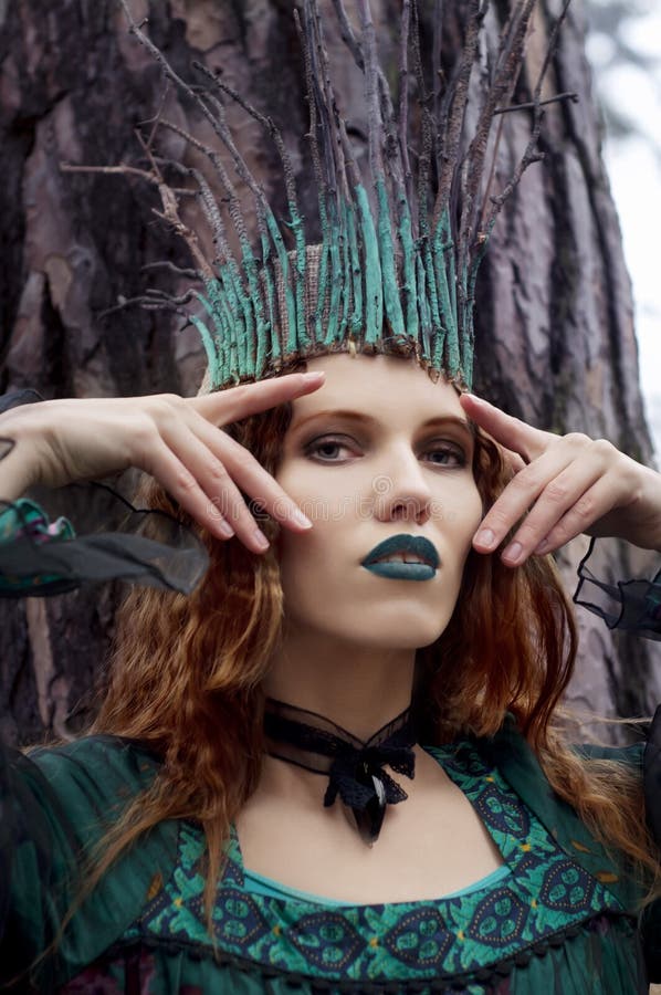 Forest Nymph in Green Dress Stock Photo - Image of gren, esotheric ...