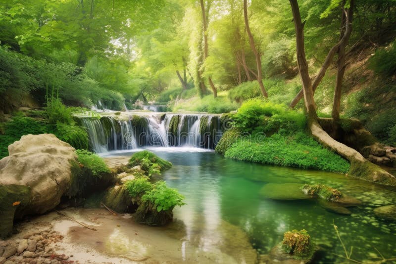 Forest Oasis with Crystal-clear Stream and Waterfalls Stock ... Forest Oasis with Crystal-clear Stream and Waterfalls Stock ...
