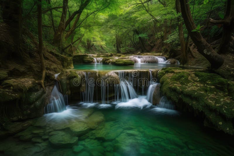 Forest Oasis with Crystal-clear Stream and Waterfalls Stock ... Forest Oasis with Crystal-clear Stream and Waterfalls Stock ...