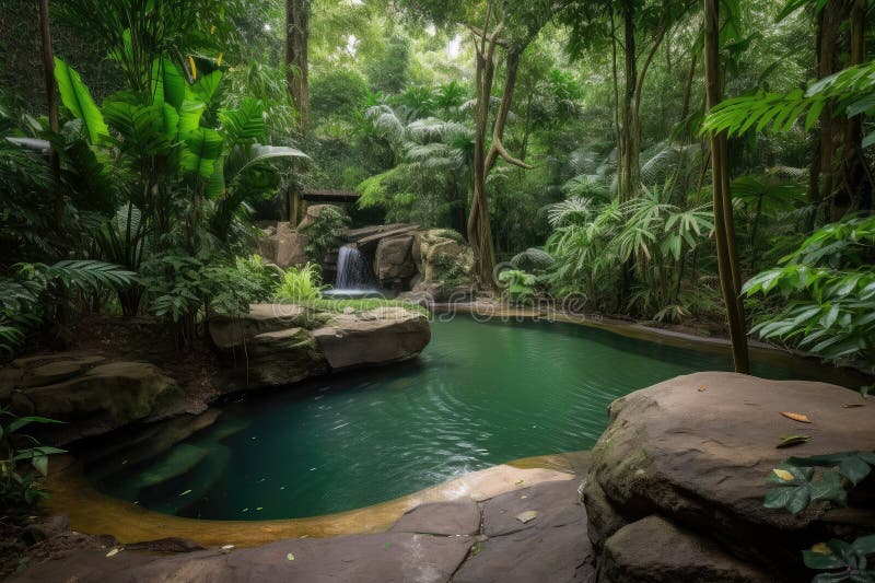 Forest Oasis with Rushing Waterfall and Peaceful Pool Stock ...