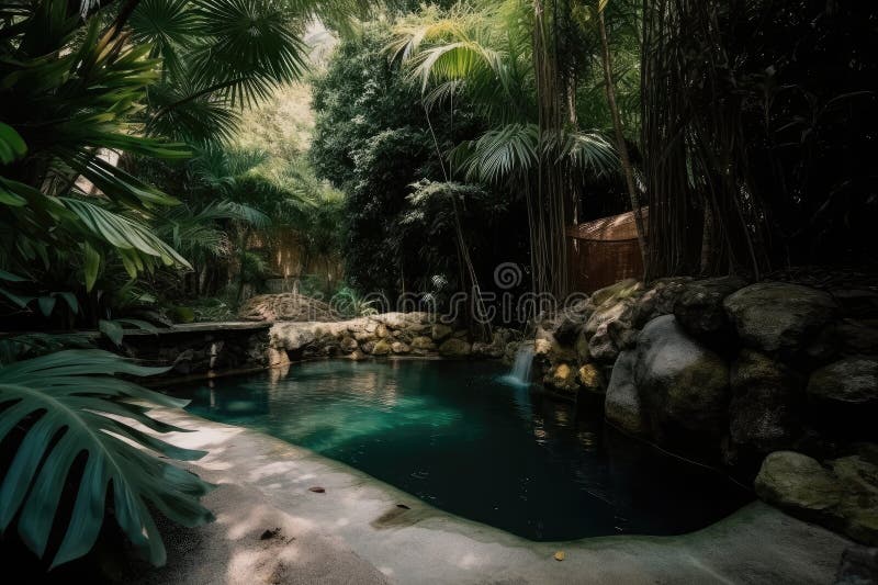 Forest Oasis with Rushing Waterfall and Peaceful Pool Stock ...