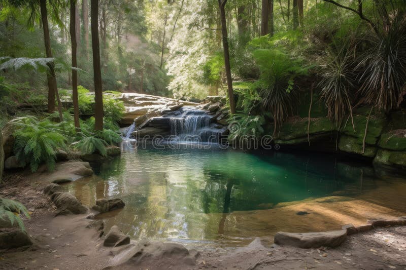 Forest Oasis, with Waterfall Cascading into Natural Pool Stock Image ...