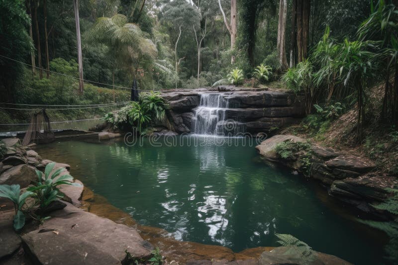 Forest Oasis, with Waterfall Cascading into Natural Pool Stock ...