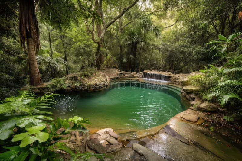 Forest Oasis with Waterfall and Peaceful Pool, Surrounded by Greenery ...