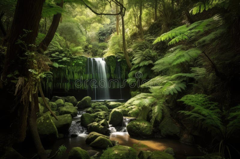 Forest Oasis with Waterfalls and Cascading Streams, Surrounded by ...