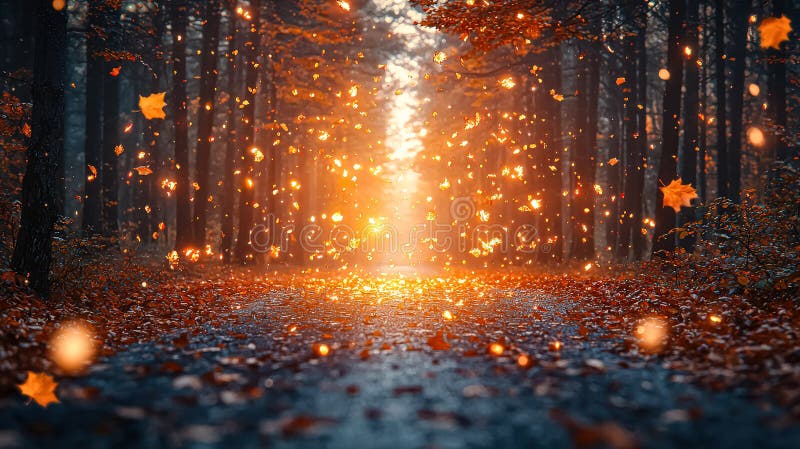 Forest with Orange Leaves and a Bright Light Shining through the Trees ...