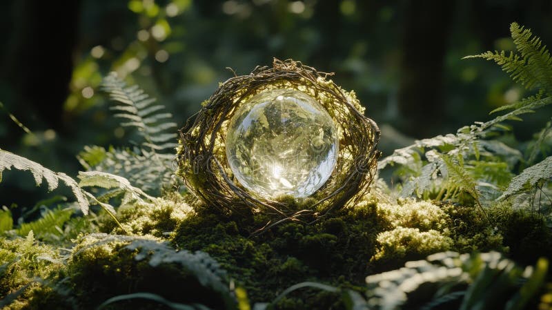Forest Orb Mystical Light Inside a Nest in Mossy Greenery, Sun and ...