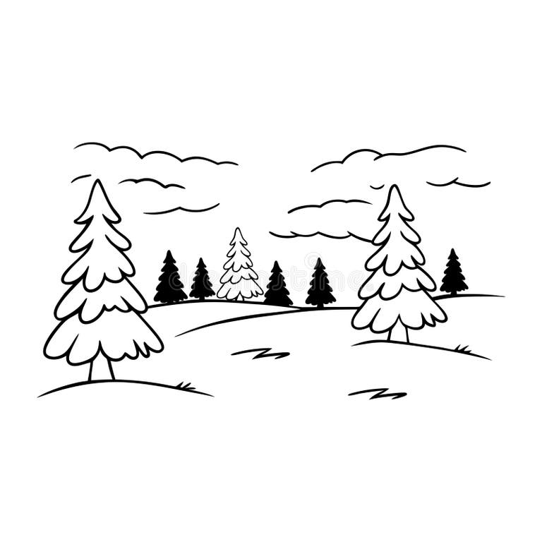 Forest Outline Rolling Hills Pine Trees Scene Stock Illustration ...