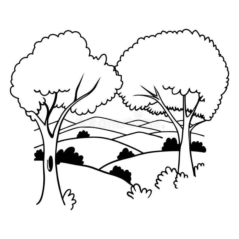 Forest Outline Rolling Hills with Trees Scene Stock Vector ...