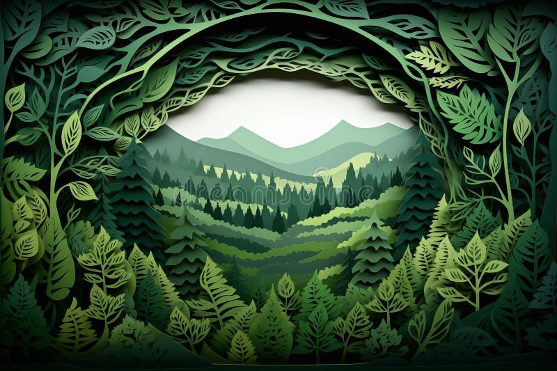 Forest Papercut Style by Generative AI Stock Illustration ...