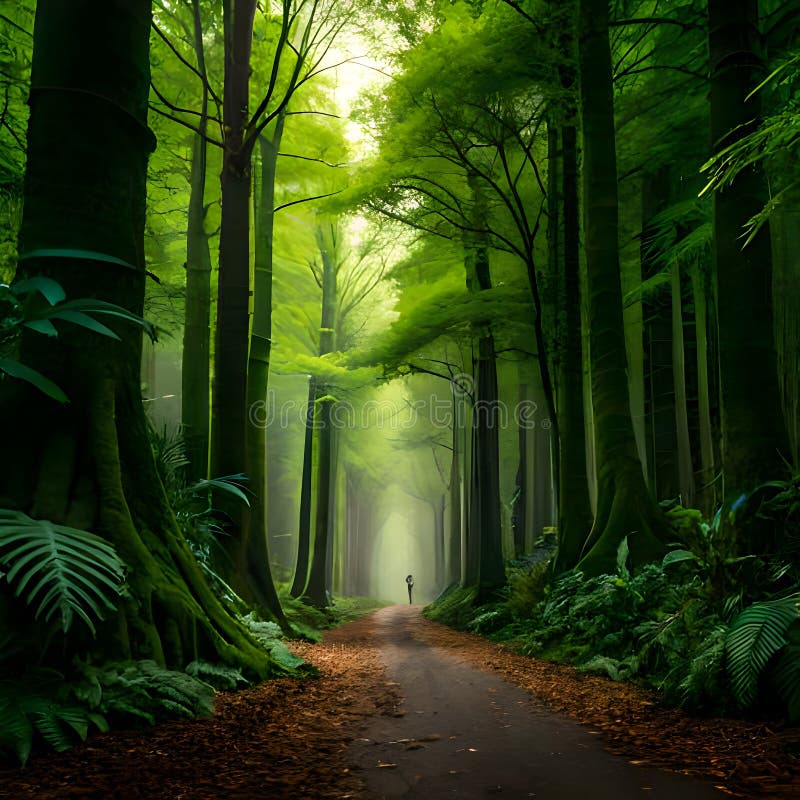 Forest with a Path - Ai Generated Image Stock Illustration ...