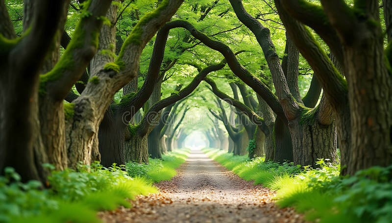 A Forest Path Covered by Interlocking Tree Branches Forming a Natural ...