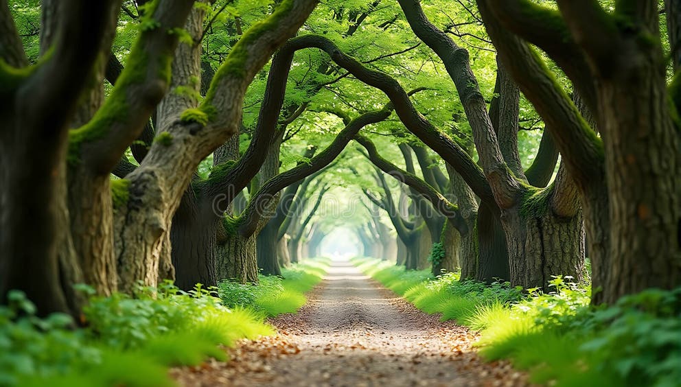 A Forest Path Covered by Interlocking Tree Branches Forming a Natural ...